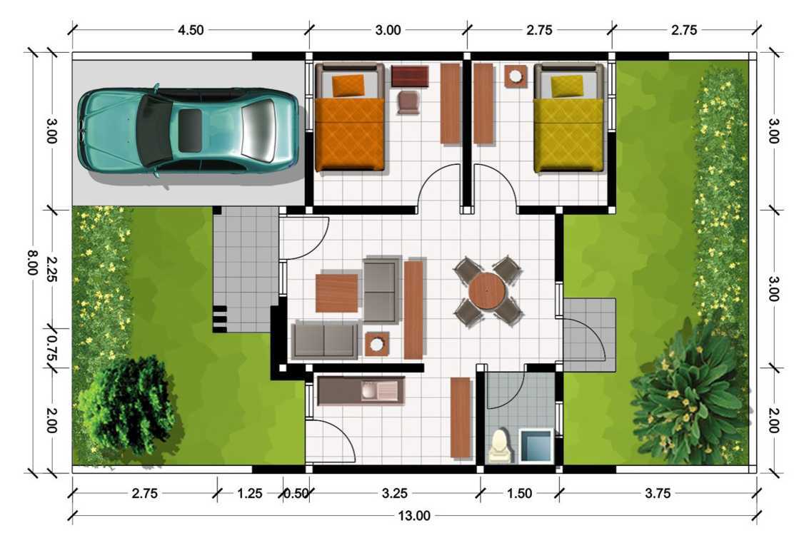 Denah Rumah Minimalis 2 Kamar Tidur Type 36 Modern Minimalis