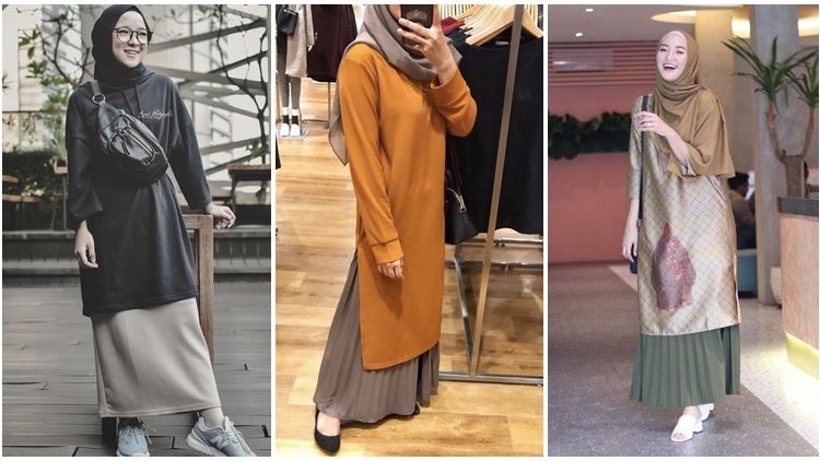 9 Potret Hijabers yang Santun Banget Pakai Tunik dan Rok. Kombinasi ...